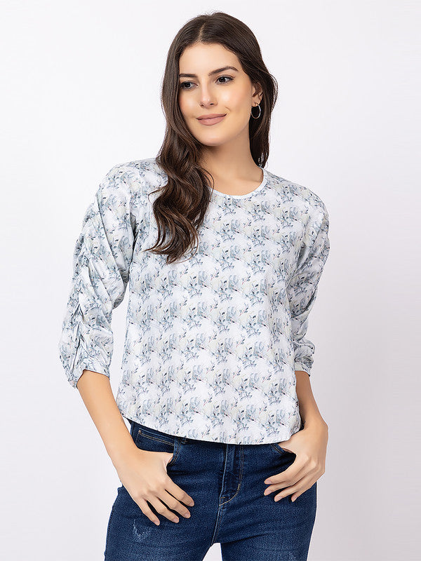 Buy POLY COTTON FLORAL PRINT 3/4 IN SLEEVE TOP Online at Best Price ...